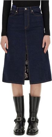 Burberry Japanese Front-slit Denim Midi Skirt - Femme - Jupes - Bleu - Taille: 34 FR