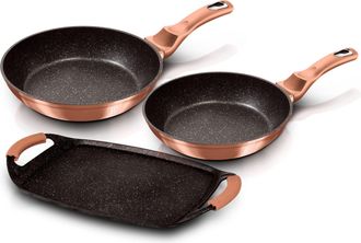 Berlinger Haus Rose Gold Set of 2 Frying Pans 22-26 cm and Induction Roasting Griddle 36 x 23 cm