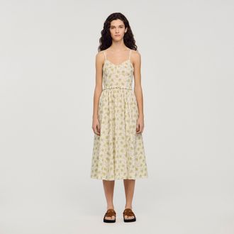 Sandro Robe longue fleurie &agrave; bretelles