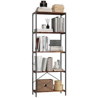 HOMCOM B&uuml;cherregal, Standregal mit 5 Ebenen, Industrielles B&uuml;roregal mit Metallrahmen, offenes Aufbewahrungsregal f&uuml;r Wohnzimmer, B&uuml;ro, Arbeitszimmer, 79x35x