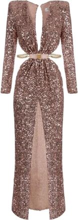 Elisabetta Franchi Femme, Robes, Rose, Taille: 38 FR Robe &agrave; Sequins Tapis Rouge avec Ceinture
