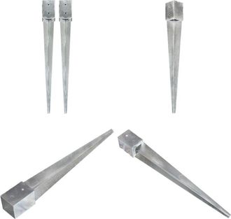 vidaXL Erdspie&szlig;e 2 Stk. Silbern 10&times;10&times;91 cm Verzinkter Stahl - Erdspie&szlig; - Erdspie&szlig;e - Home & Living