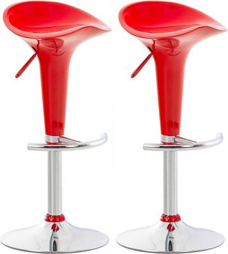 Clp 2er Set Barhocker Saddle Mit Drehbarem Kunsttoffsitz Und Fußablage I Höhenverstellbarer Hocker Mit Metallgestell In Chrom-Optik, Farbe:rot