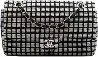 Chanel Sac bandouli&egrave;re vintage Chanel en tweed &agrave; double rabat - Femme - Pre-owned - Noir - Taille: ONE Size