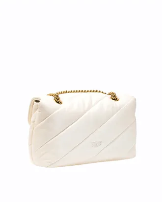 Pinko Womens Shoulder Bag Love Puff Silk White-Antique Gold White/antique