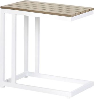 Beliani Garten Beistelltisch Hellbraun Kunstholz und Aluminium Rechteckig 60x35 cm Latten-Optik Lamellen-Optik Modern Terrasse Balkon Couchtisch