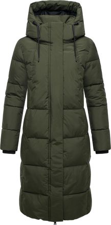 Marikoo Damen Langer Wintermantel warmer Steppmantel mit abnehmbarer Kapuze und magnetischen Details Chumanii XVI Dark Olive Gr. 3XL