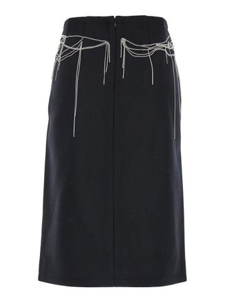 Dries Van Noten Womens Black Midi Skirt With Beaded Embellishments Wool Polyamid
