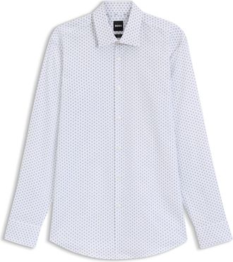 BOSS Herren H-HANK-C1-214 Bedrucktes Slim-Fit Hemd aus elastischer Oxford-Baumwolle Weiß 44