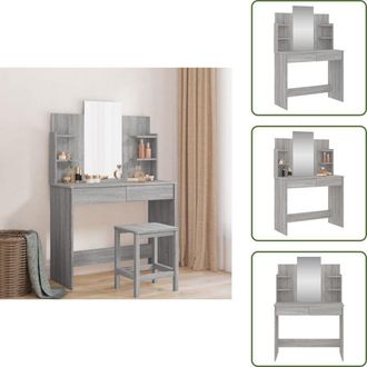 vidaXL The Living Store Schminktisch mit Spiegel Grau Sonoma 96x39x142 cm - Schminktisch - Kosmetikschrank - Makeup Tisch - Badezimmerm&ouml;bel - Grau Sonoma