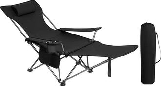 Woltu Woltu - Chaise de Camping, avec Appui-t&ecirc;te, Porte-gobelet, Poche de Rangement, Sac de Transport, Charge 150 kg, Gris
