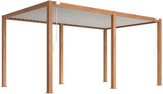 Vente-Unique Pergola bioclimatique autoportante en aluminium avec lames orientables - 15 m&sup2; - naturel fonc&eacute; - AMALFI