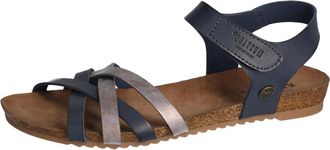 Mustang Jeans Damen Sandale Flechtoptik Klett Korkoptik 1307-811, Gr&ouml;&szlig;e:38 EU, Farbe:Blau