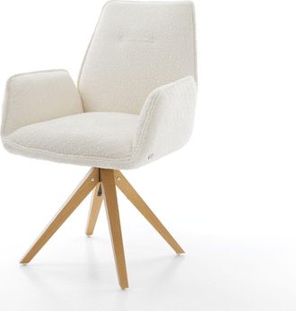 DELIFE Esszimmerstuhl Zoa-Flex Boucl&eacute; Wei&szlig; Holzgestell kantig Natur Taschenfederkern, Esszimmerst&uuml;hle