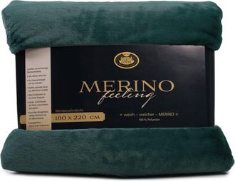 Gözze Gemütliche Kuscheldecke, Merino Feeling, Wendbar, Hohe Dichte 600 g/m², 180 x 220 cm - Dunkelgrün