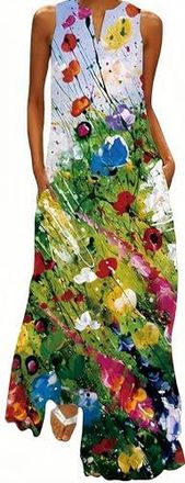 Ocean Plus Robe dété Imprimée sans Manches avec Poches pour Femme (M, Peintures à lhuile de Fleurs)