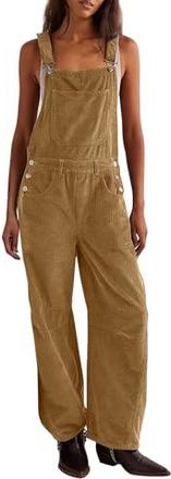 Generic Pantalon cargo baggy en velours c&ocirc;tel&eacute; pour femme, salopette ample &agrave; bretelles r&eacute;glables &agrave; la mode avec poches, jaune, XL