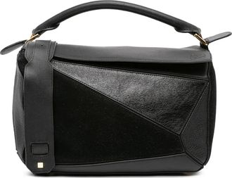 Loewe sac à bandoulière Puzzle médium en cuir de veau et daim (2017) - Noir