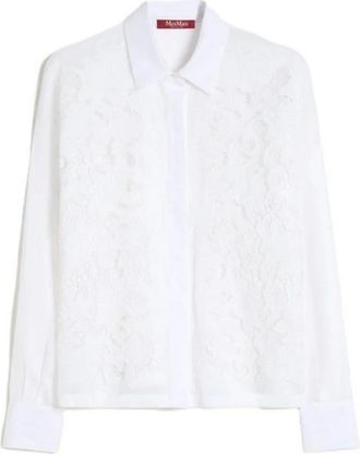 Max Mara Femme, Blouses et Chemises, Blanc, Taille: 38 FR Camicia boxy in tela rami&eacute; ricamo
