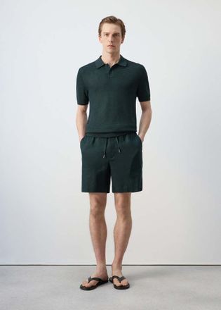 Mango Bermuda slim-fit lin vert fonc&eacute; - Homme - 38 - MANGO MAN