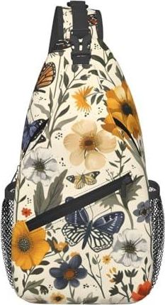 Generic Sacoche Tactique Fleurs de papillon printani&egrave;res Casual Sac Bandouli&egrave;re L&eacute;ger Cross Body pour Camping Homme Cyclisme