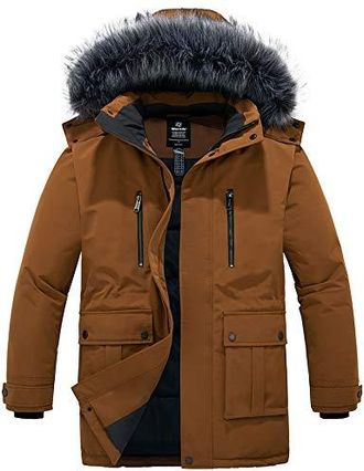 Wantdo Homme Veste Chaude dhiver Manteau Coupe-Vent Décontracté Manteau dExtérieur en Coton Epais Veste Polaire à Col Montant Veste Militaire Jaune S