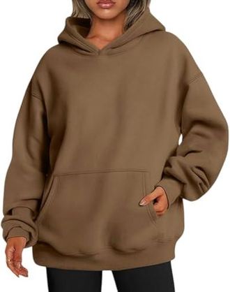 Generic Sweats &agrave; capuche dhiver pour femmes, grande taille, sweatshirts molletonn&eacute;s tendance pour lautomne, marron, XL