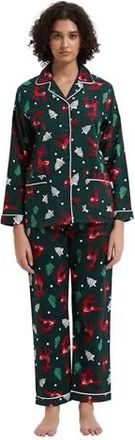 Global Femme Pyjama Flanelle Manches Long Ensembles de Pyjama Coton Chemises de Nuit Bouton Chaleureux Vêtements de Nuit Confortable Vert,Rennes Rouges de No