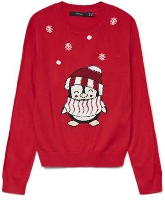 Vero Moda O-Neck Pullover Xmas Box Vmcute Ls Pull &agrave; col Rond Motif bo&icirc;te de No&euml;l, Rouge Chinois, S Femme
