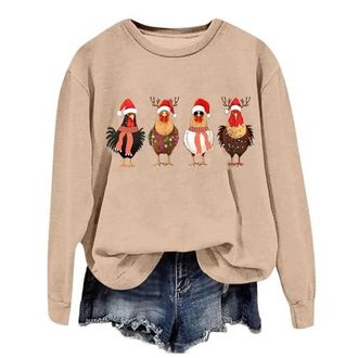 Generic Pull Moche Noel Femme Pull Noel Drole Sweatshirt Ample a Col Rond Imprimé de Noël pour Femme