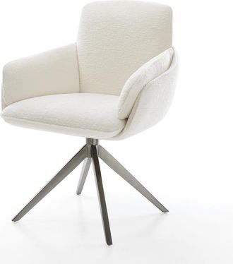DELIFE Drehstuhl Luan-Flex mit Armlehnen Boucl&eacute; Soft Beige Kreuzgestell breit Graphit 360&deg; drehbar Wippfunktion, Esszimmerst&uuml;hle