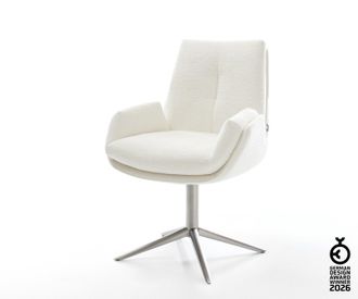 DELIFE Drehstuhl Clea-Flex Boucl&eacute; Soft Beige Fu&szlig;kreuz Edelstahl 360&deg; drehbar Wippfunktion, Esszimmerst&uuml;hle