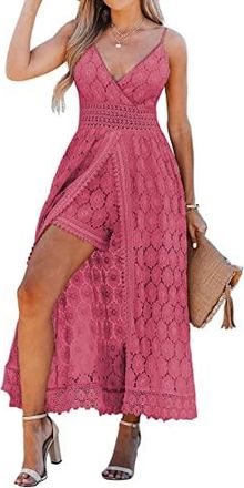 Cupshe Femmes Été Faire glisser fronces Smocks Combinaison Robe Col en V Sangles Speghetti Dos nu Maxi Haut Bas