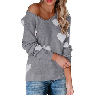 Generic Pull tricot&eacute; pour femme 2026 pour la Saint-Valentin - Large ample, gris, XL