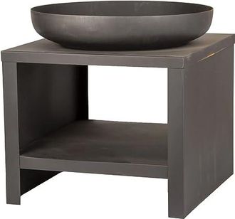 Esschert Design Feuerschale 60cm + Holzfach schwarz