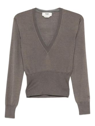 Fendi T-Shirt mit V-Ausschnitt - Nude