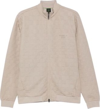 HUGO BOSS Cardigan z fermetureure &eacute;clair &agrave; carreaux - Homme - Sweatshirts et sweats &agrave; capuche - Beige - Taille: S