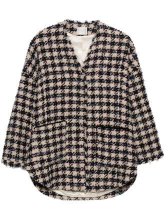 Forte_Forte manteau &agrave; carreaux en tweed - Bleu