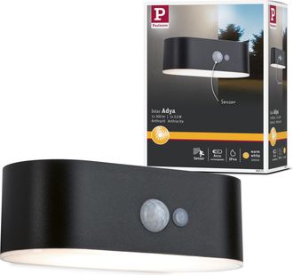 Paulmann 94571 LED Solar Außenwandleuchte Adya mit Bewegungsmelder IP44 incl. 1x2,5 W Warmweiß Schwarz kabellos Kunststoff wiederaufladbar 3000 K