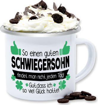 Shirtracer Emaille Tasse Blechtasse - Statement Spr&uuml;che - Einen so guten Schwiegersohn findet man nicht jeden Tag - 300 ml - Wei&szlig; Silber - geschenke f&uuml;r schwiege