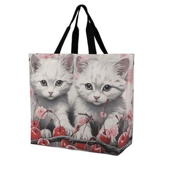 Generic Chat Et Cerises Sac Cabas L&eacute;ger Sacs De Courses Pliable Sac A Main Femmes Pour Voyage Universit&eacute; Shopping