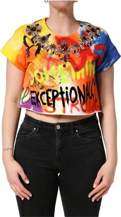 Dolce & Gabbana Femme, Blouses et Chemises, Multicolore, Taille: 40 FR T-shirt court en jersey avec imprim&eacute; graffiti et d&eacute;tail de collier