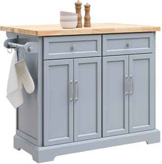 SoBuy Desserte de Cuisine à roulettes, Îlot Central avec Plan de Travail Extensible Chariot Mobile pour Cuisine ou Salle à Manger, Meuble de Cuisine avec Ra