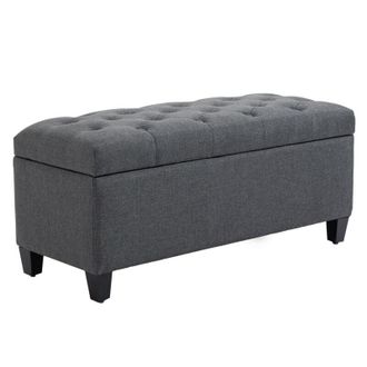 HOMCOM Sitzbank Polsterbank mit Stauraum Truhenbank Flur Schlafzimmer Wohnzimmer leinenartiges Polyester Gummiholz Dunkelgrau 100 x 40 x 44 cm - Homcom