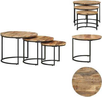 vidaXL Vidaxl - Satztische 3 Stk. Rohes Mangoholz - Holztisch - Couchtisch - Set - Mangoholz - Wohnzimmmobiliar