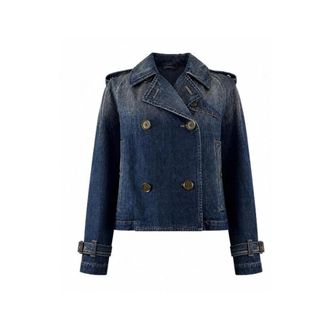 Burberry Cropped Double-Breasted Denim Jacket - - Jackets - Damen - Blau - S