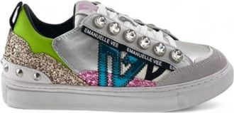 Emanuelle Vee Emanu&eacute;lle Vee, Olivia Strass, Chaussures Sneakers Mode Casual Cuir, Multi White Silver, 37 EU