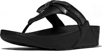 FitFlop Sandales Lulu en cuir avec noeud paillet&eacute; pour femme, tout noir, 41 EU