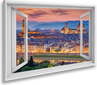 Islandburner Bild auf Leinwand Fensterblick Wunderschöner Sonnenuntergang über der Kathedrale Santa Maria Del Fiore Dom Florenz Italien Sagenhafter Effekt Wandbild