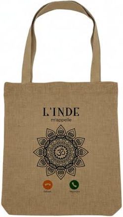 Fabulous Sac Shopping Tote Bag Aspect Lin - LInde MAppelle Om et Mandala Voyage - Sac de Courses Toile Epaisse 360g Beige Naturel Cabas Port&eacute; Epaule Solide Imp